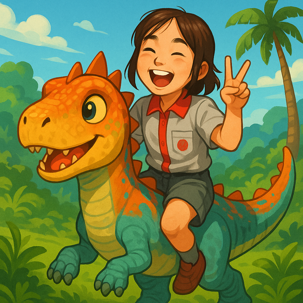 Joyful Dinosaur Adventure: A Young Girl's Prehistoric Journey