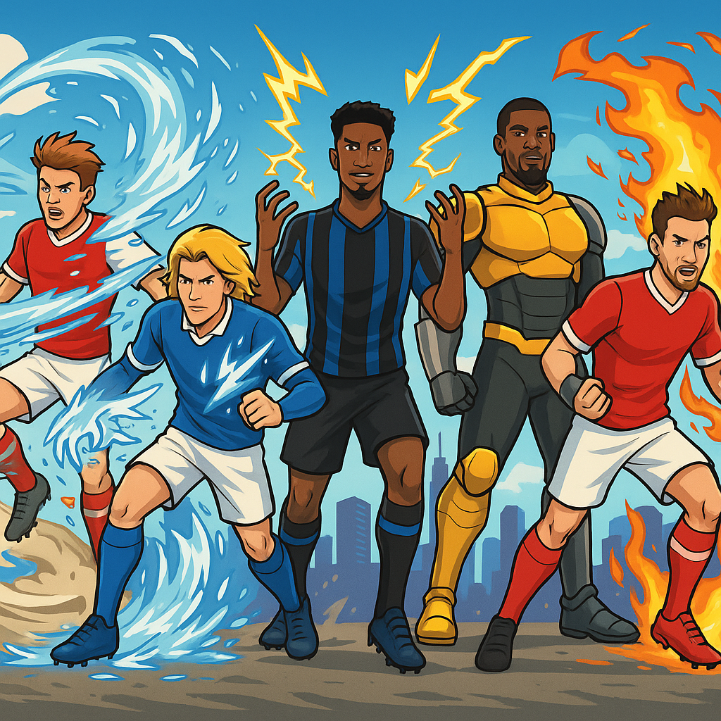 Dynamic Superheroes Inspired by Football: Elemental Powers Illustrated