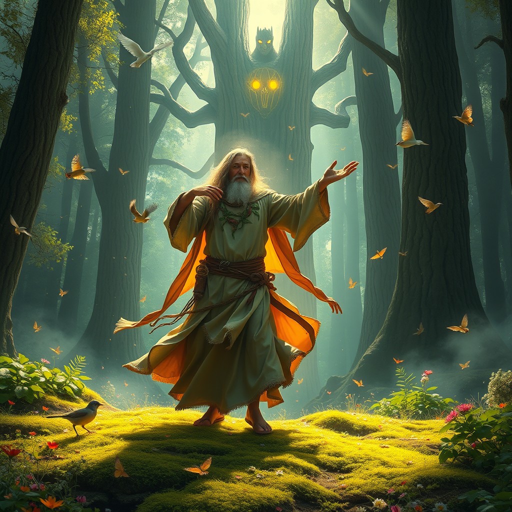 Enchanting Forest Dance: A High Nature Priest's Mystical Ritual
