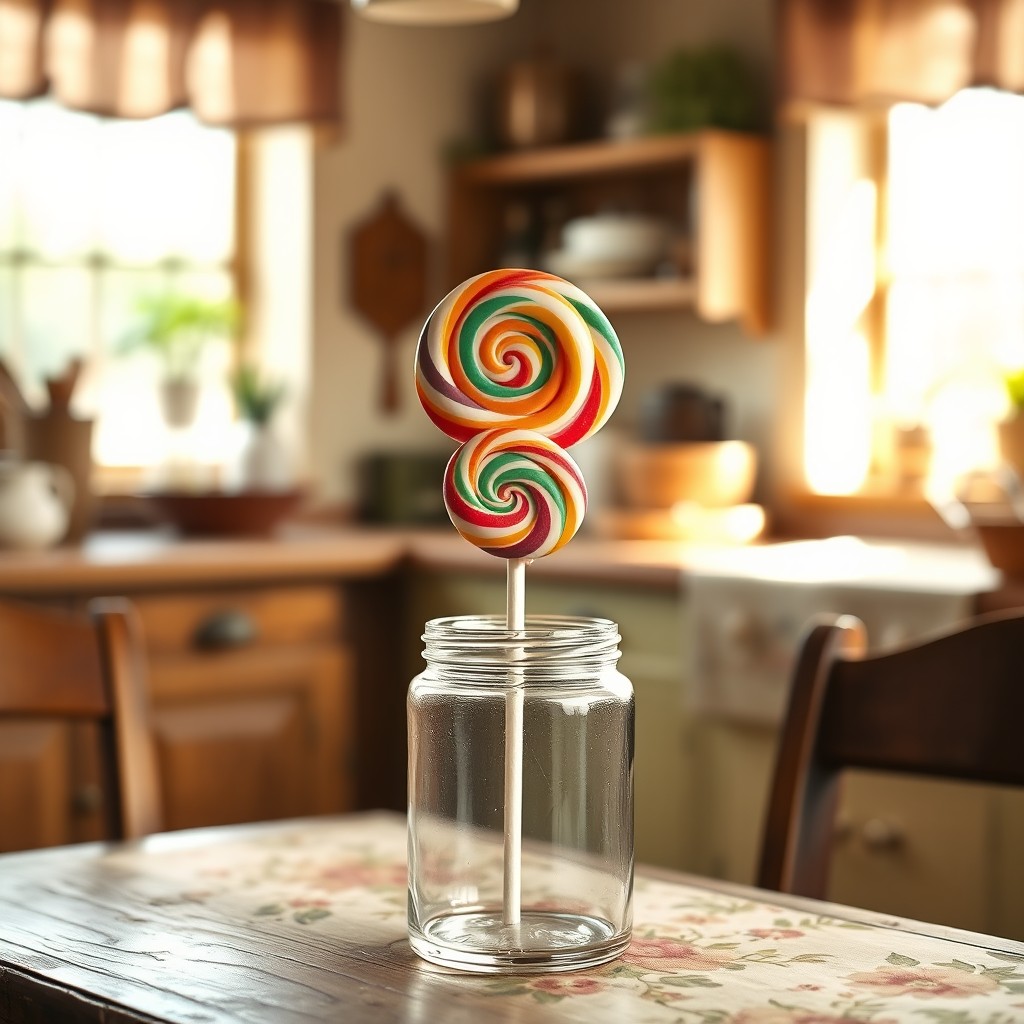Charming Vintage Candy Lollipop Display in a Cottage Kitchen