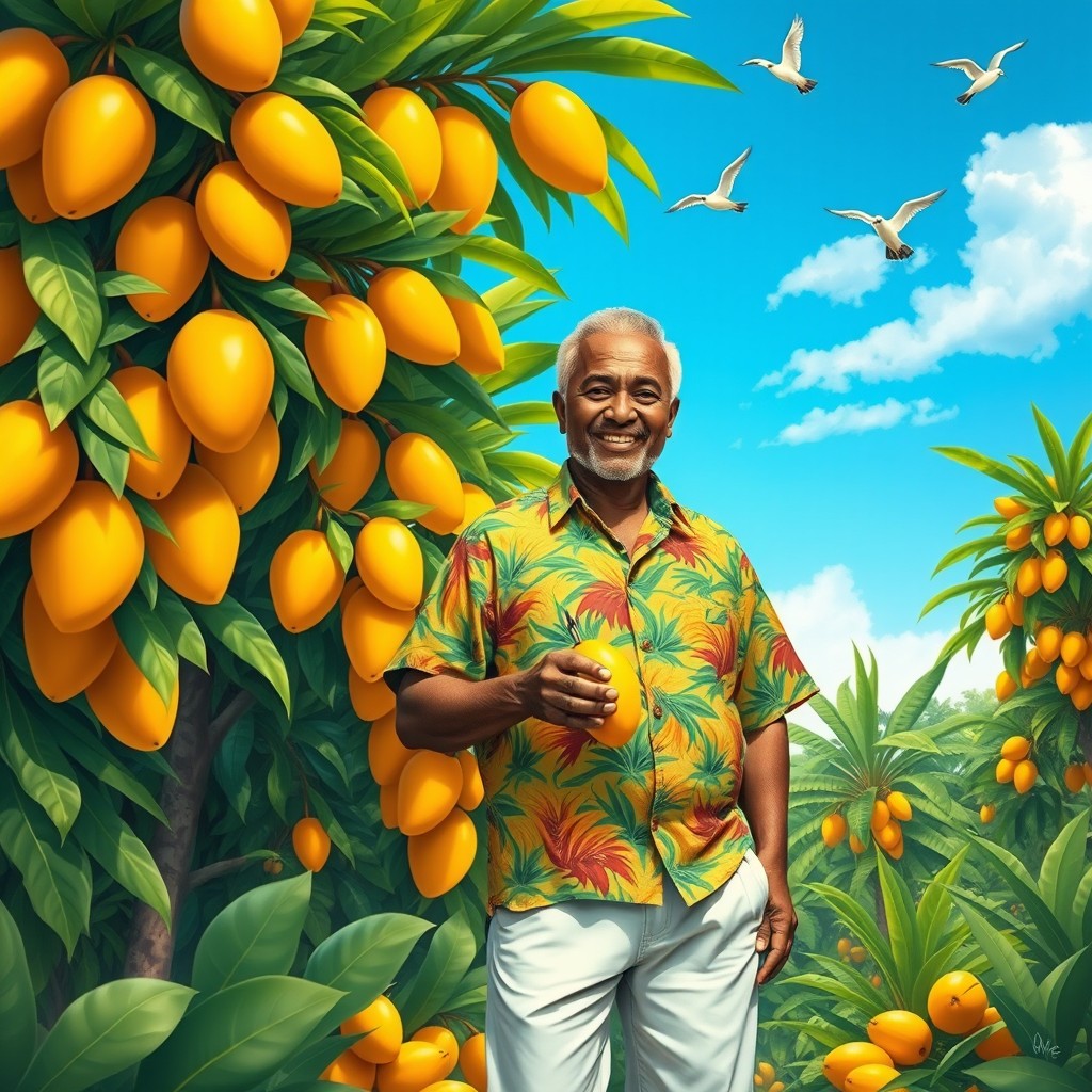 Vibrant Tropical Scene with Zé da Manga: A Celebration of Brazilian Culture