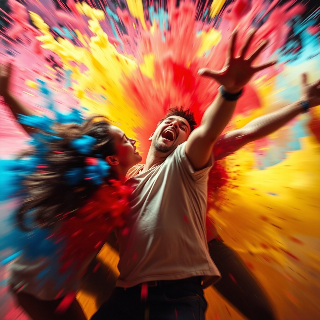 Dynamic Release: Capturing Chaos and Excitement in Colorful Motion