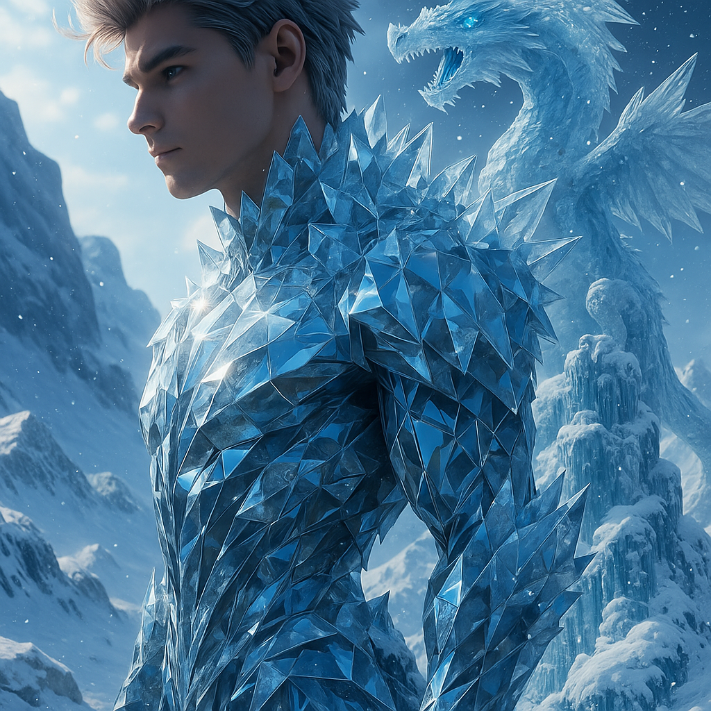 Majestic Ice Dragon and Icy Humanoid: A Stunning Winter Fantasy