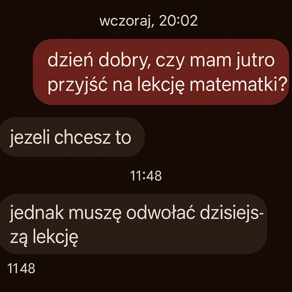Chat Conversation in Polish: Math Lesson Inquiry