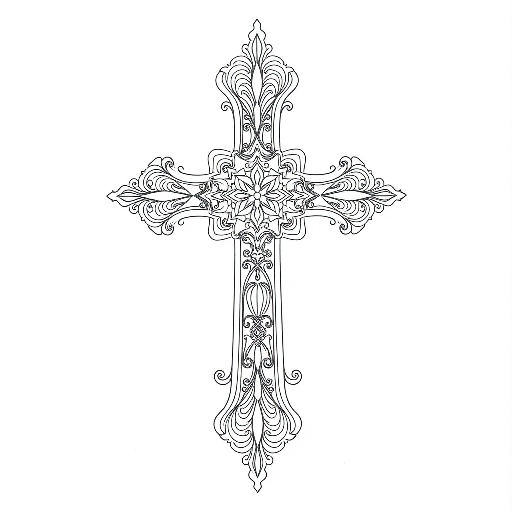 Intricate Line Art Cross Design - Minimalist Elegance