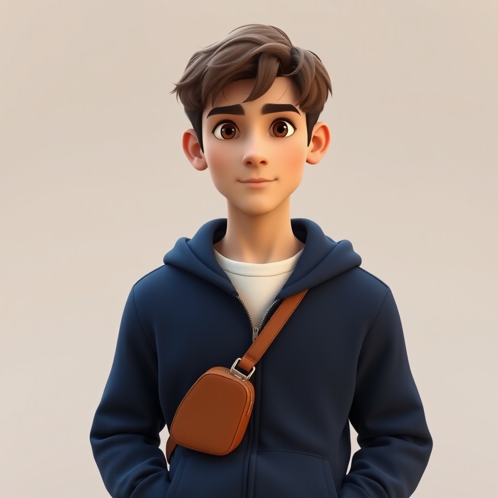 Pixar-Inspired Character Design: A Young Man's Introspective Journey