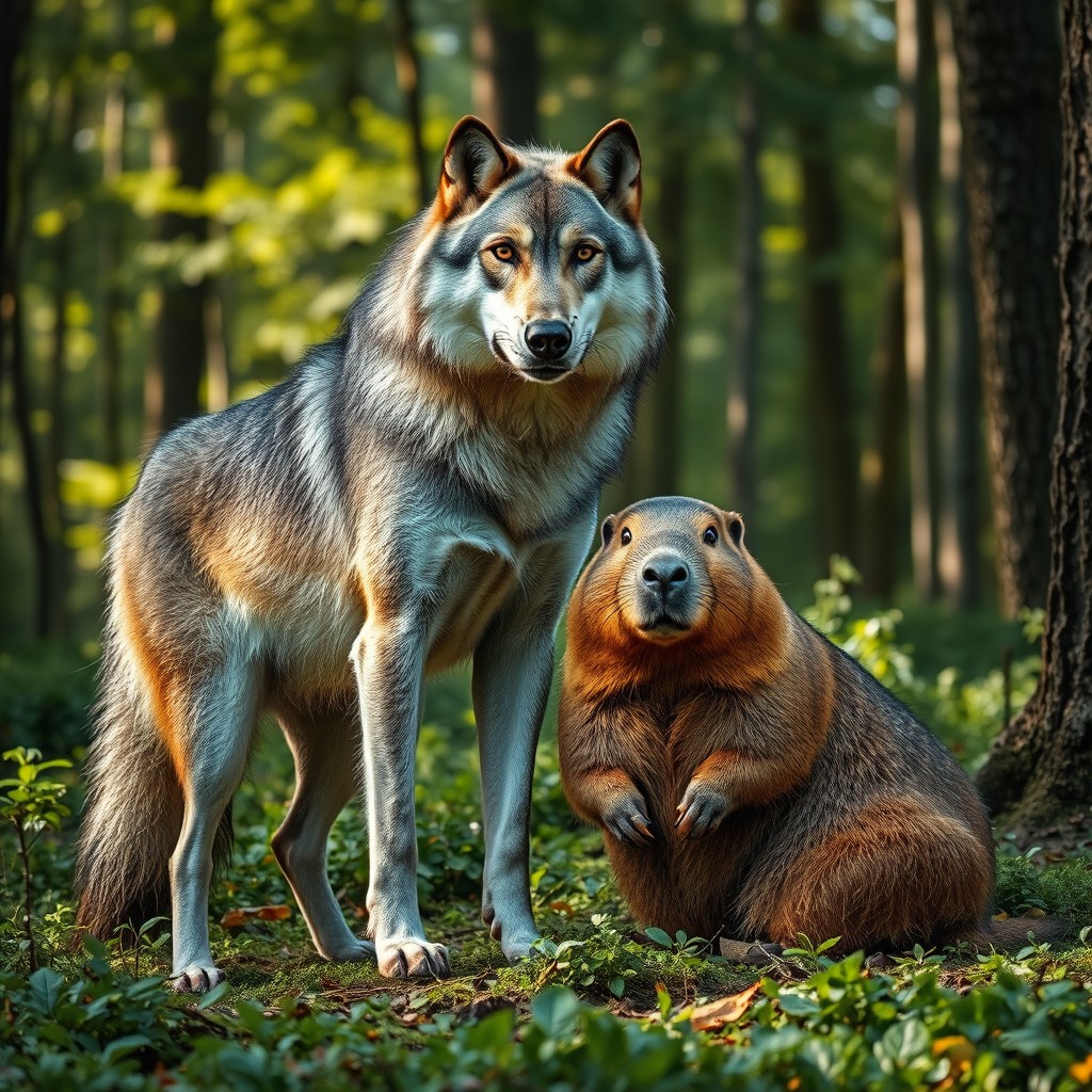 Majestic Wolf and Calm Capybara: A Harmony in Nature