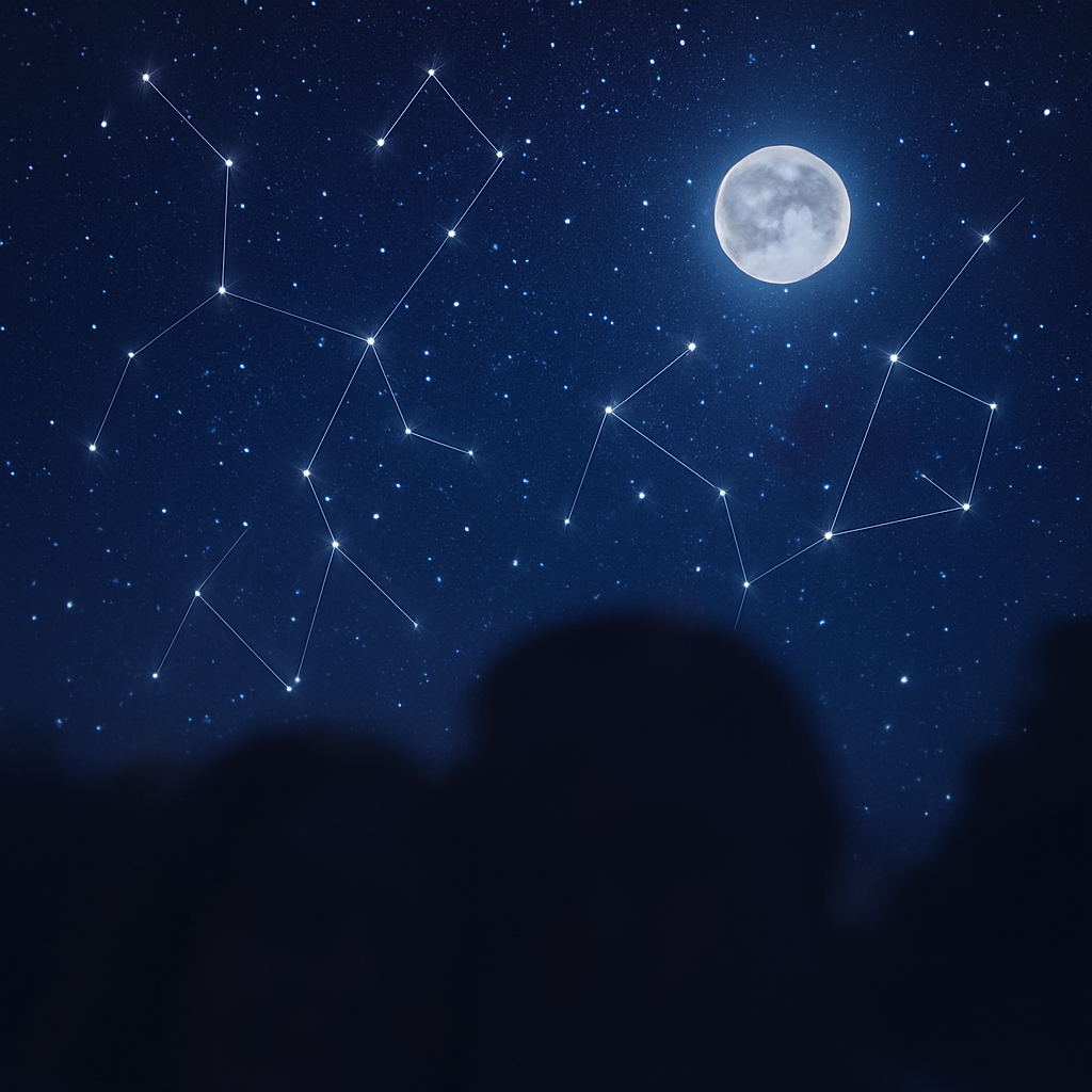 Enchanting Night Sky: Stars, Constellations & Lunar Glow