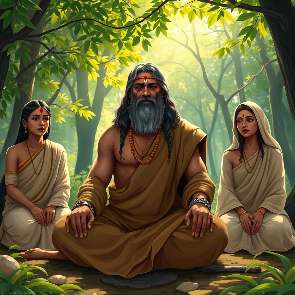 King Pandu in Meditation: A Spiritual Journey with Kunti and Madri