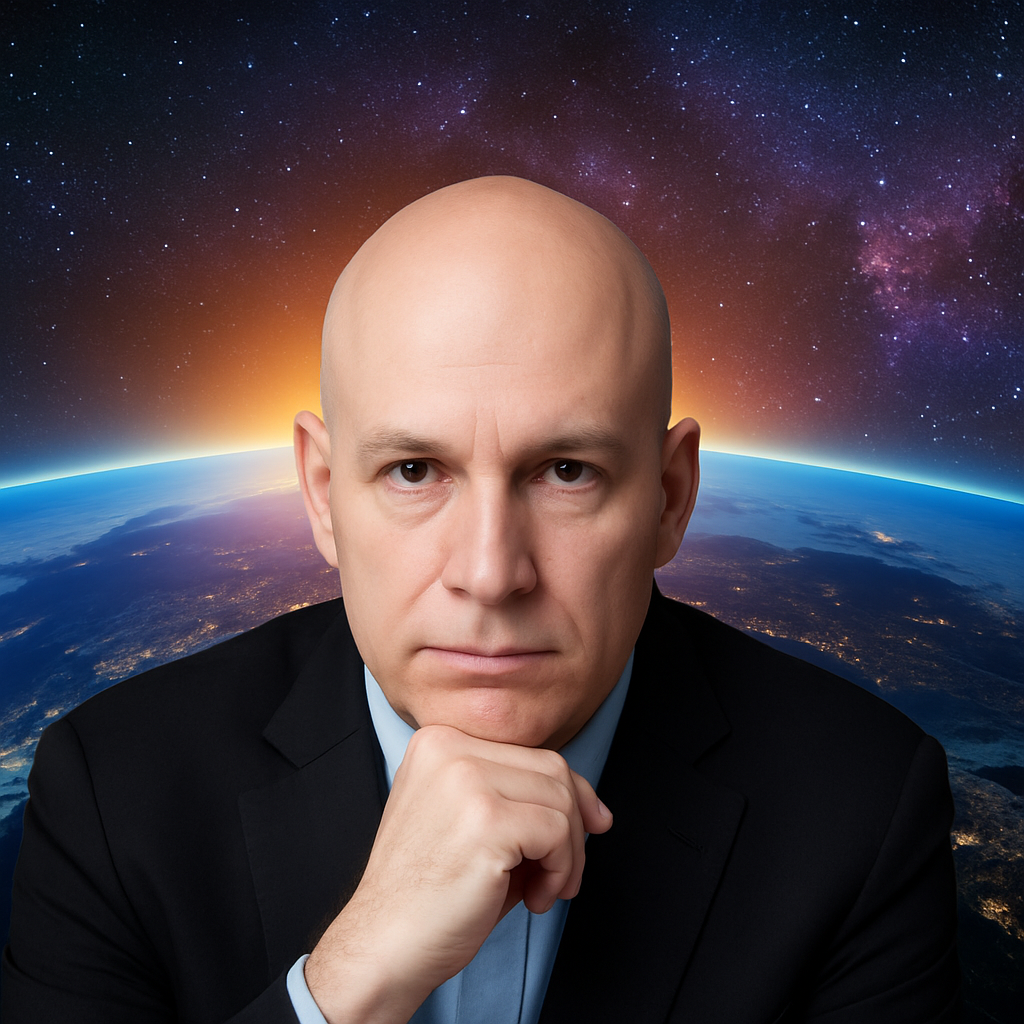 Thoughtful Reflection Against a Cosmic Backdrop