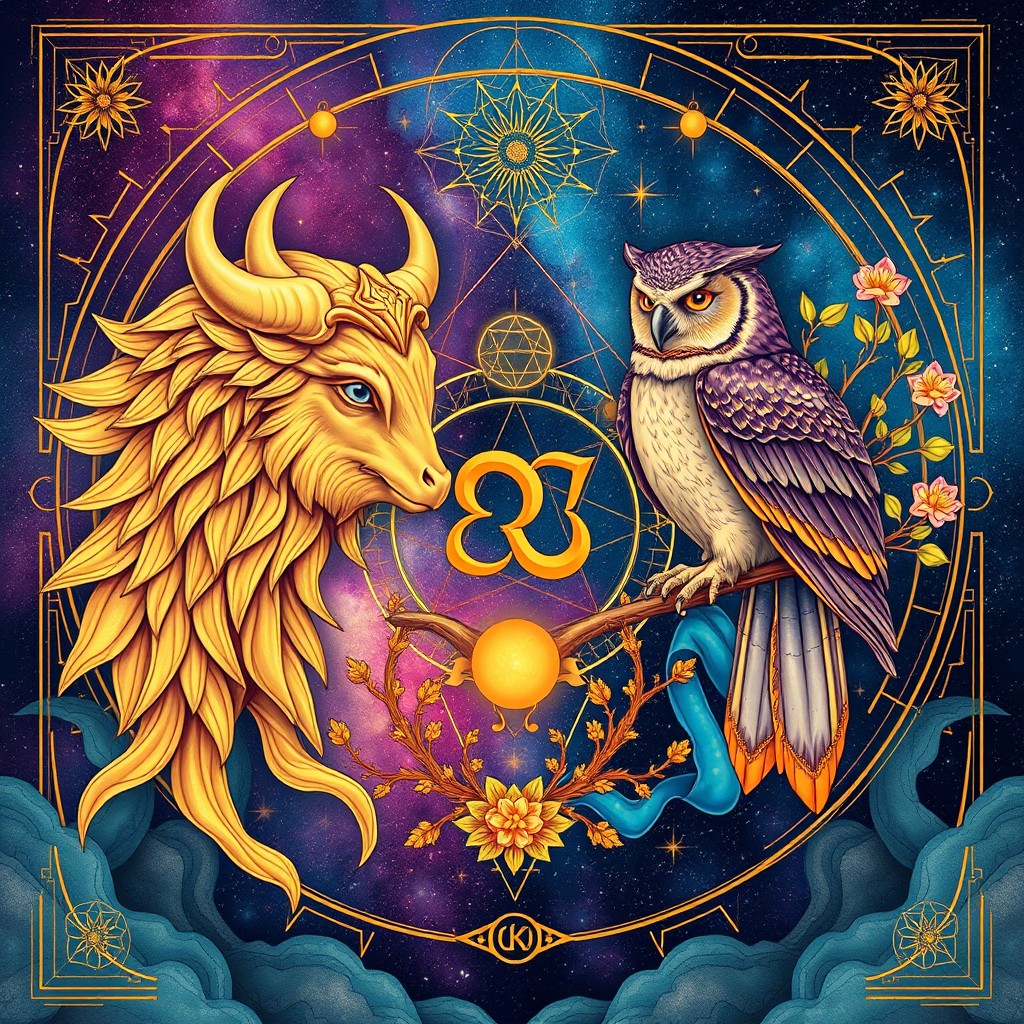 Surreal Symbolic Illustration: Guardians of the Psyche & Celestial Infinity