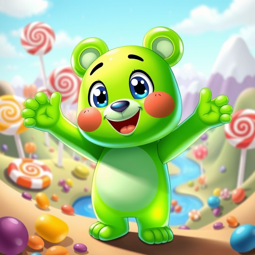 Meet Toudi: The Gummy Bear Adventure in a Colorful Candy Land