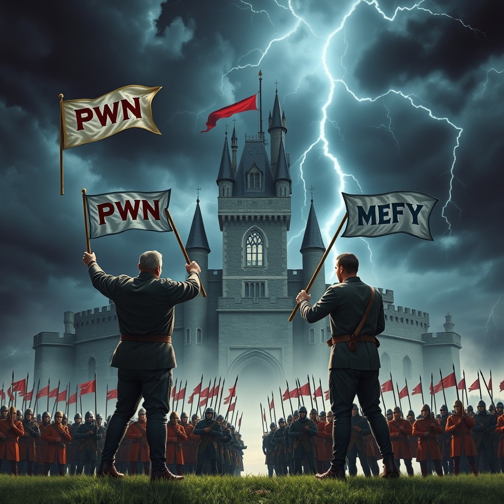 Epic Showdown: Allied Armies at the Stormy Castle