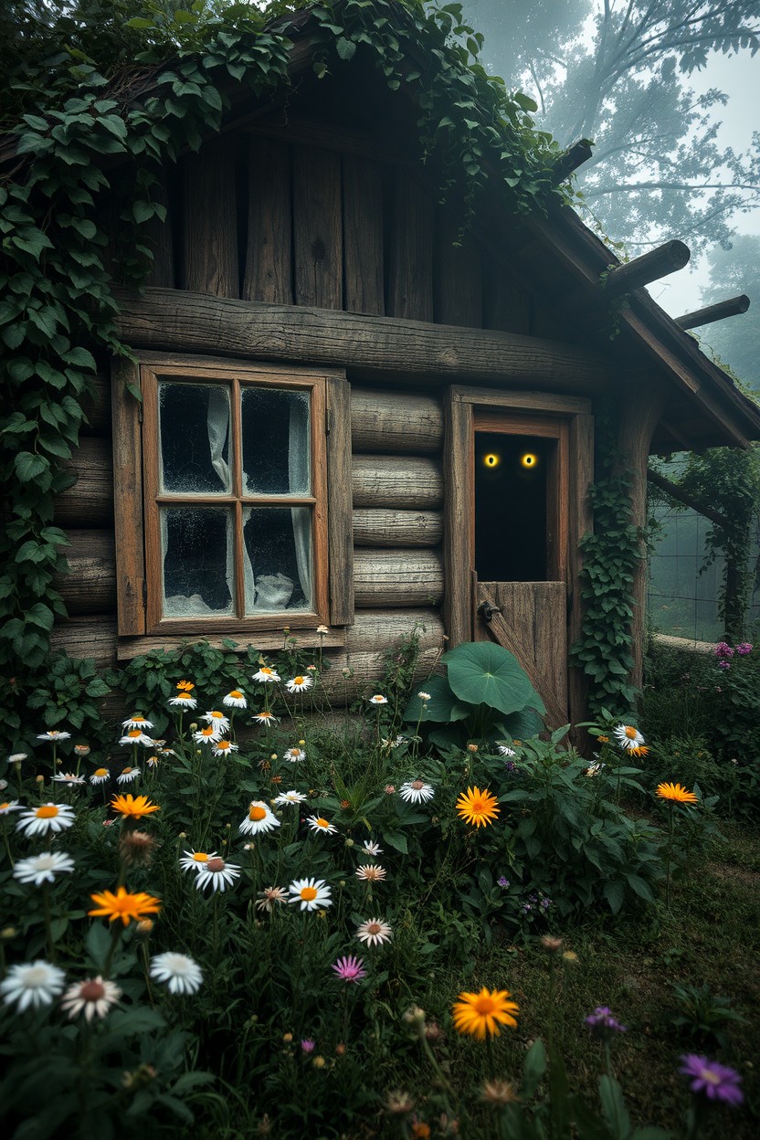 Eerie Rustic Hut in a Lush Garden - Unveil the Supernatural