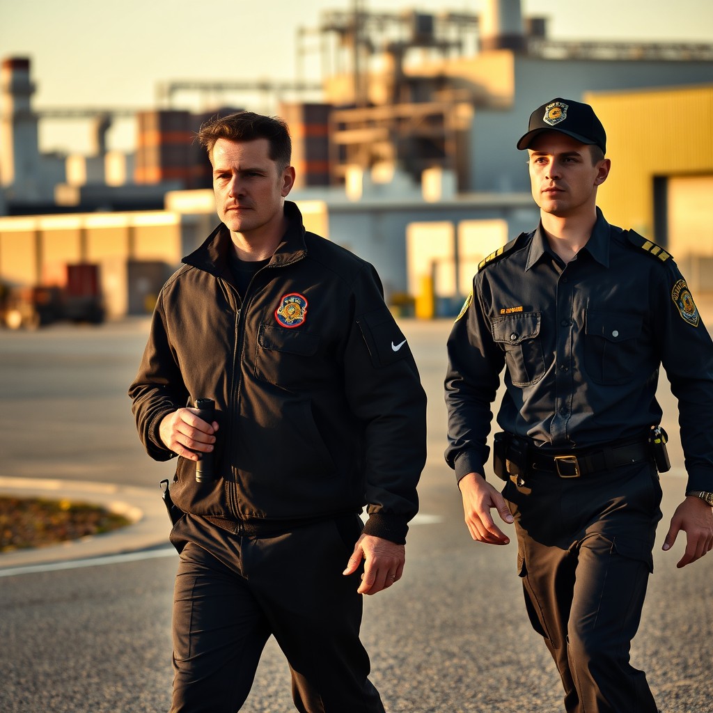 Security Personnel Patrol in Industrial Area - Vigilance Captured