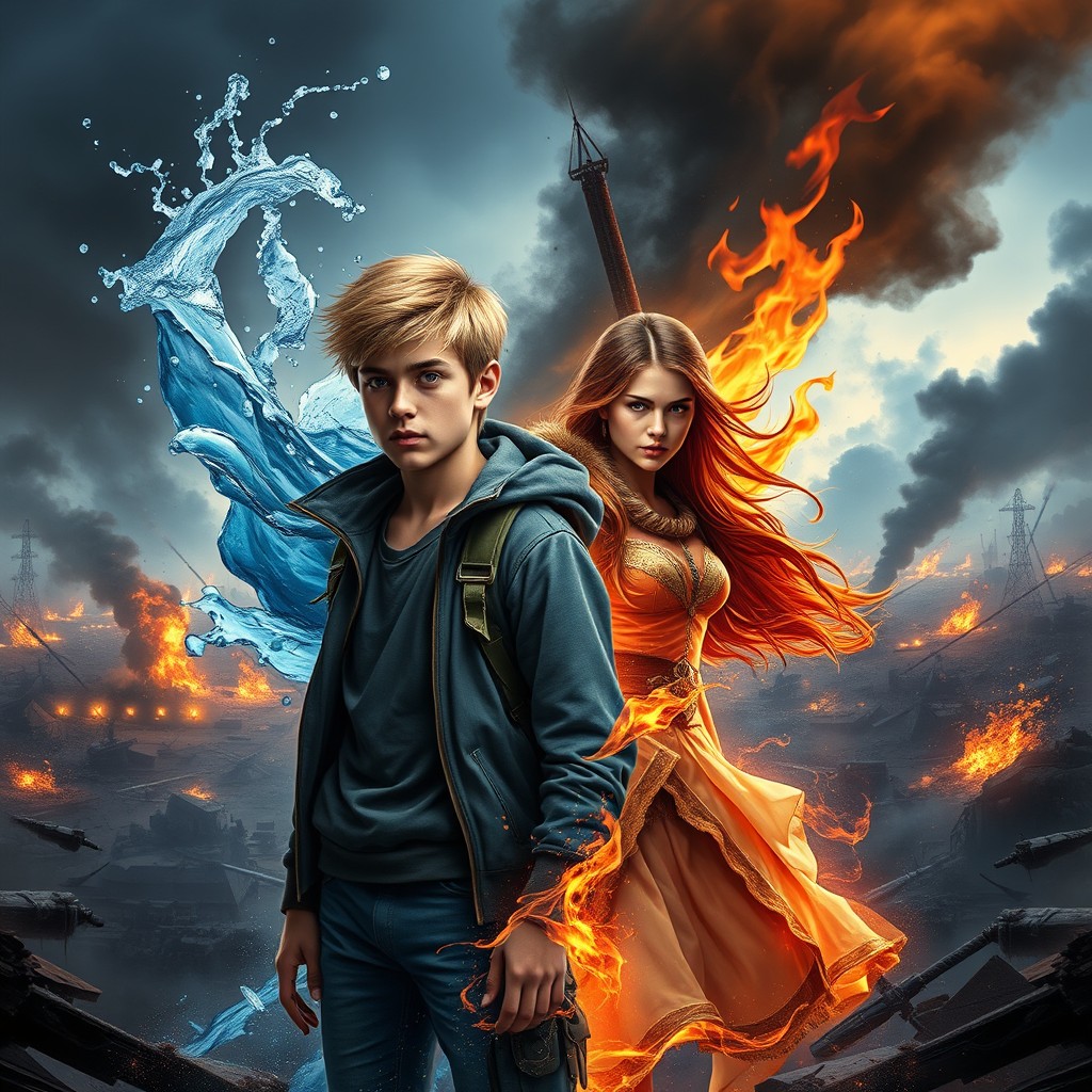 Epic Book Cover: Elemental Warriors in a Post-Apocalyptic World