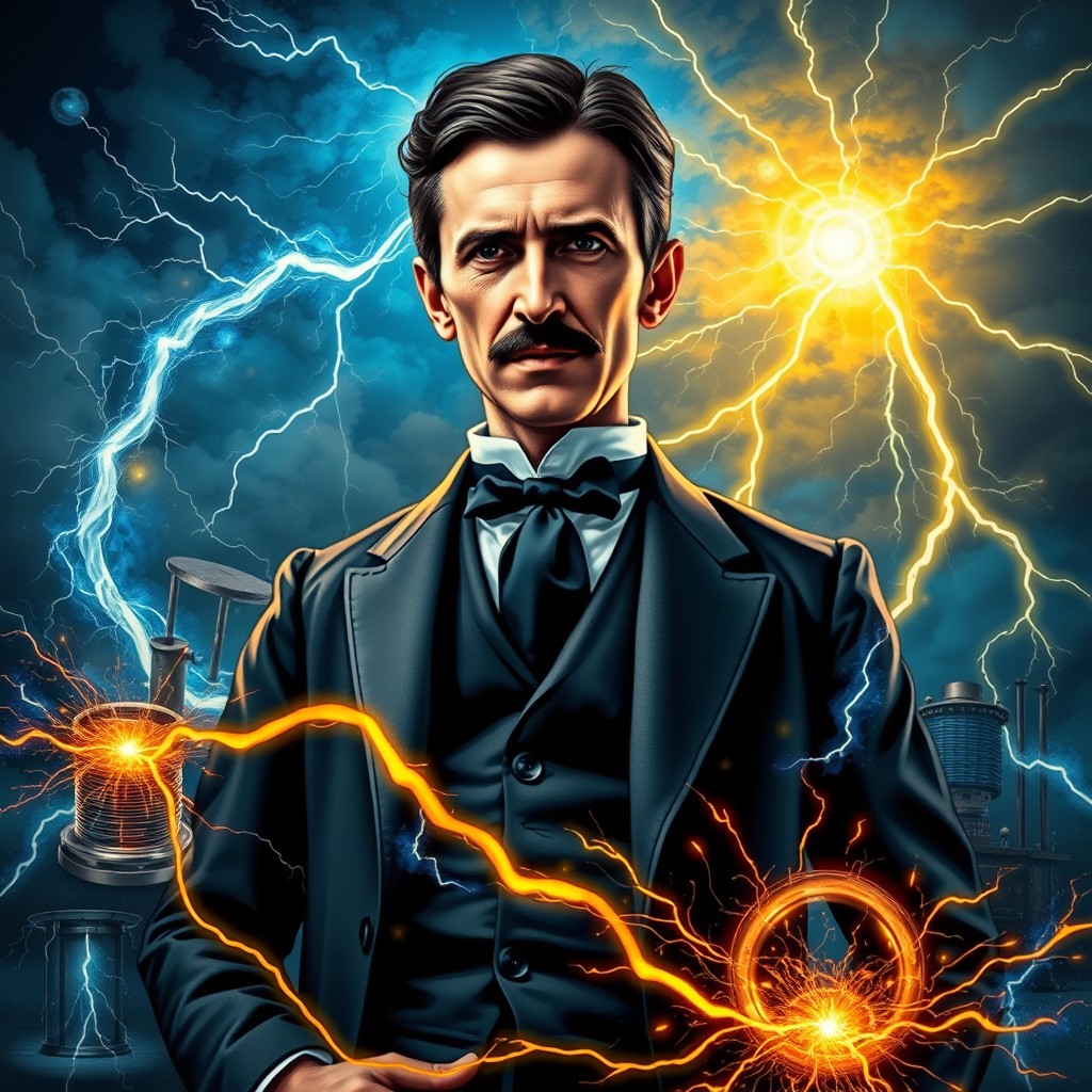 Dynamic Portrait of Nikola Tesla: Visionary Inventor and Pioneer of ...