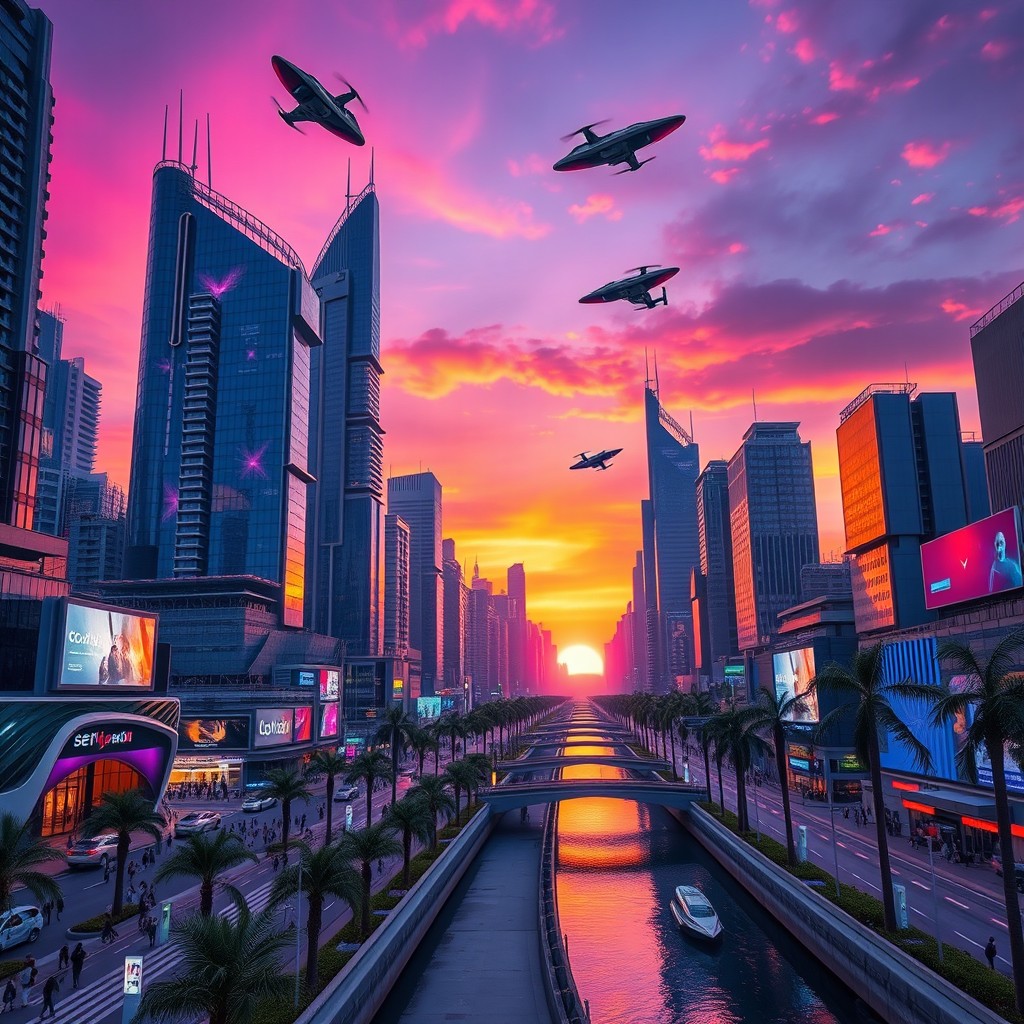 Futuristic City Skyline in 2027: A Sunset Transformation