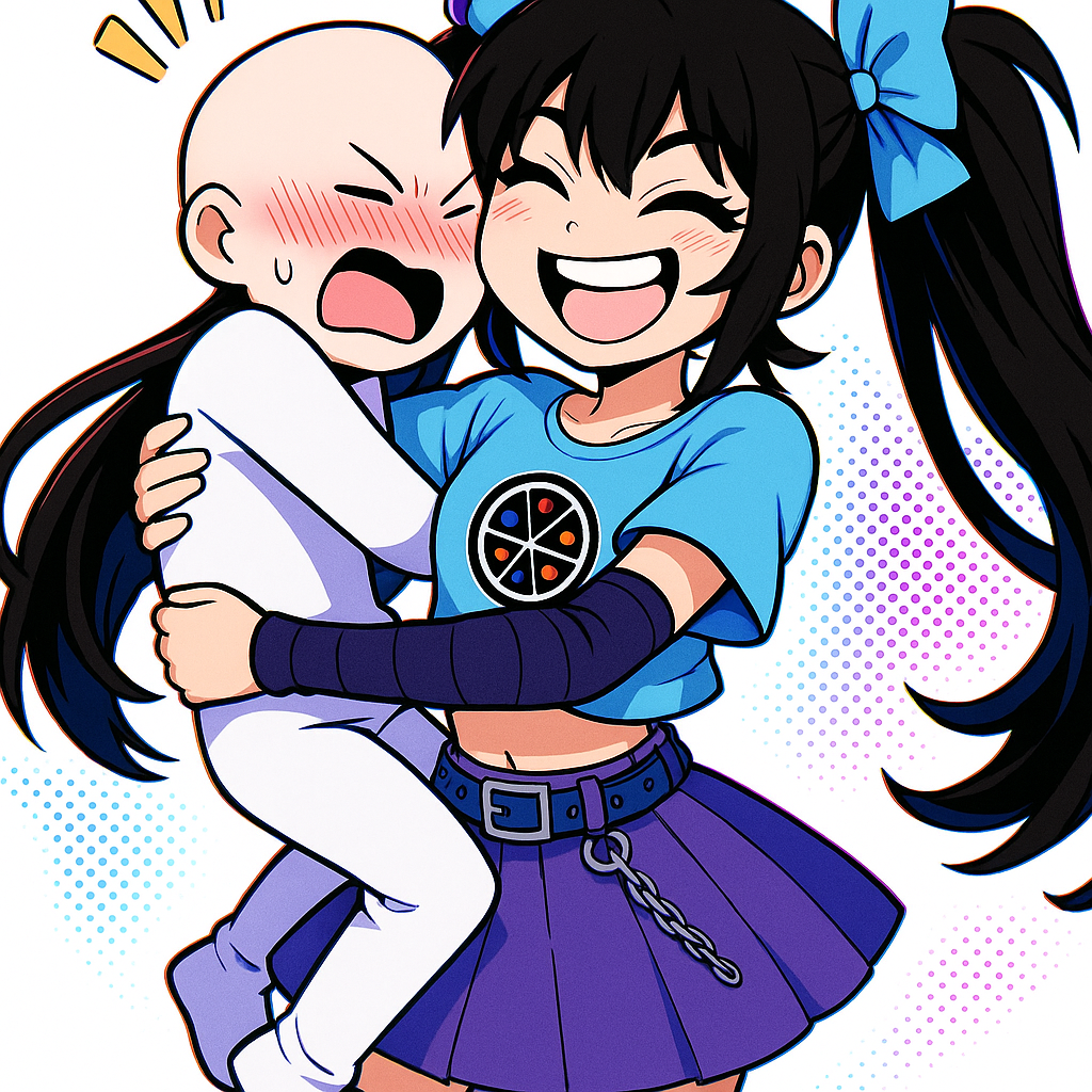 Joyful Embrace: A Cheerful OC in Vibrant Comic-Style Art