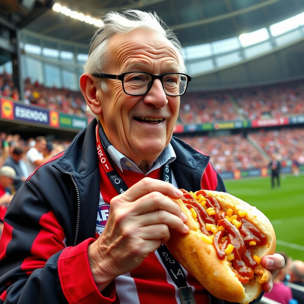 Nostalgic Football Moments: Vintage Essendon Supporter Enjoying Game Day