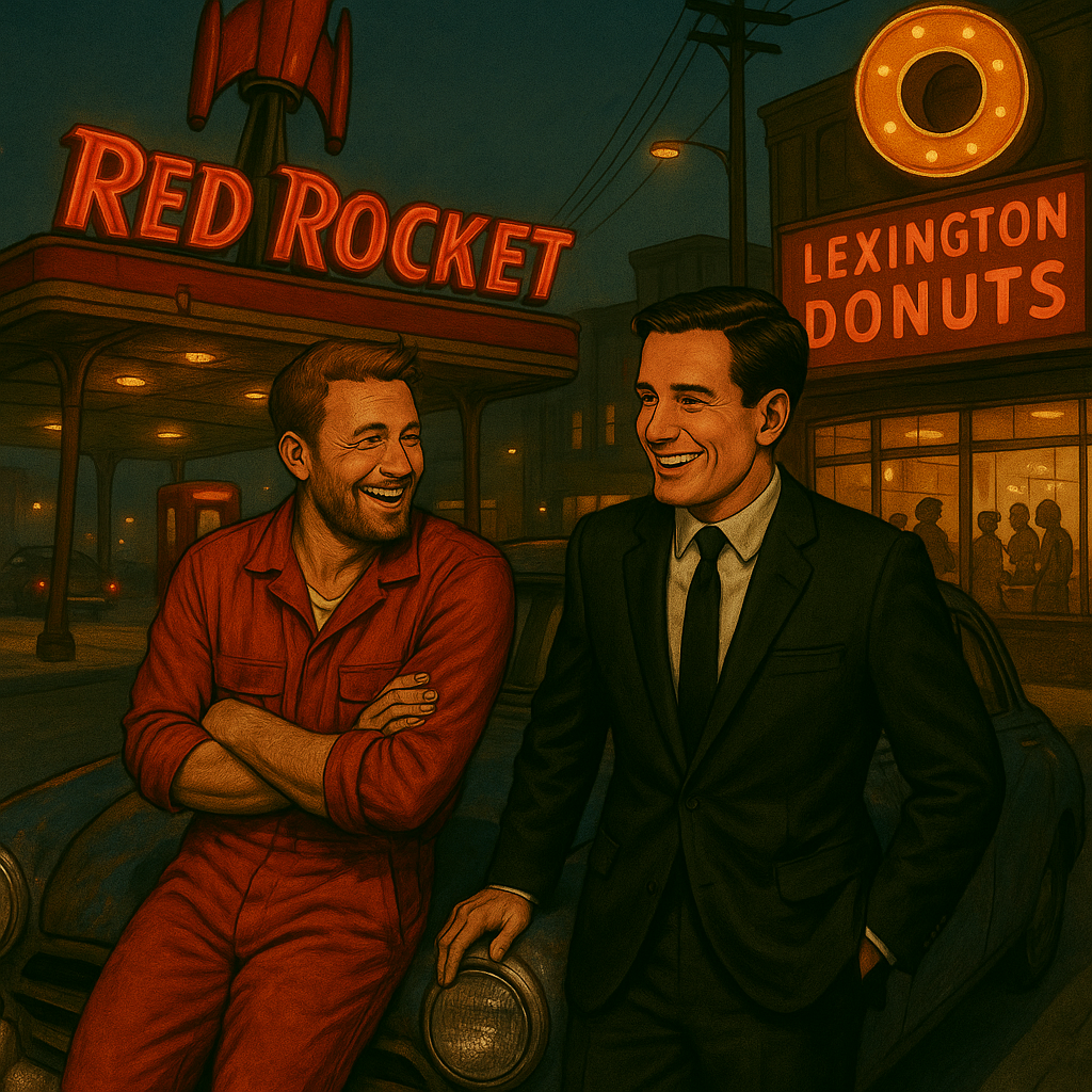 Vibrant Vintage Diner Scene with Two Men in Ultra-Realistic Detail
