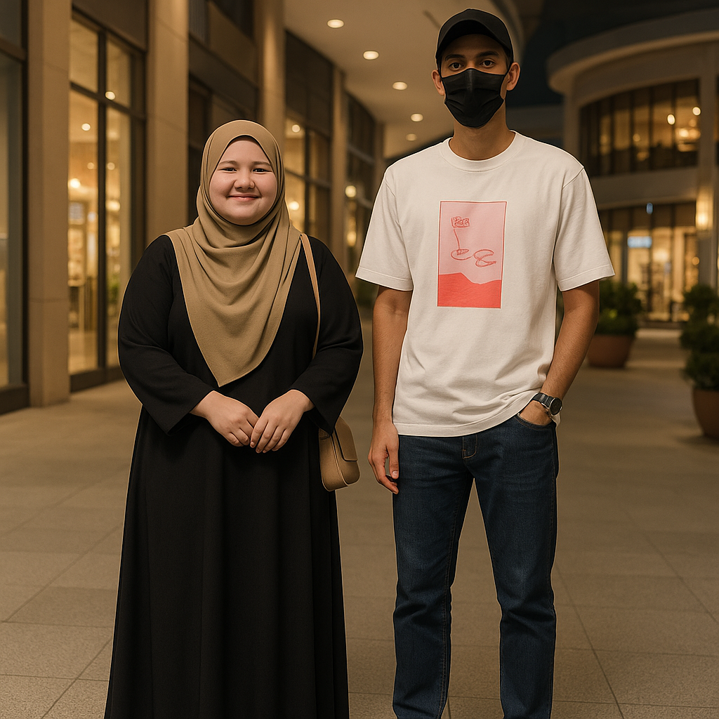 Stylish OOTD Moment: Fashionable Couple at a Malaysian Shopping Mall