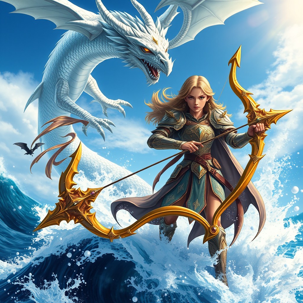 Epic Warrior Girl vs Silver Dragon in Stunning Ocean Scene