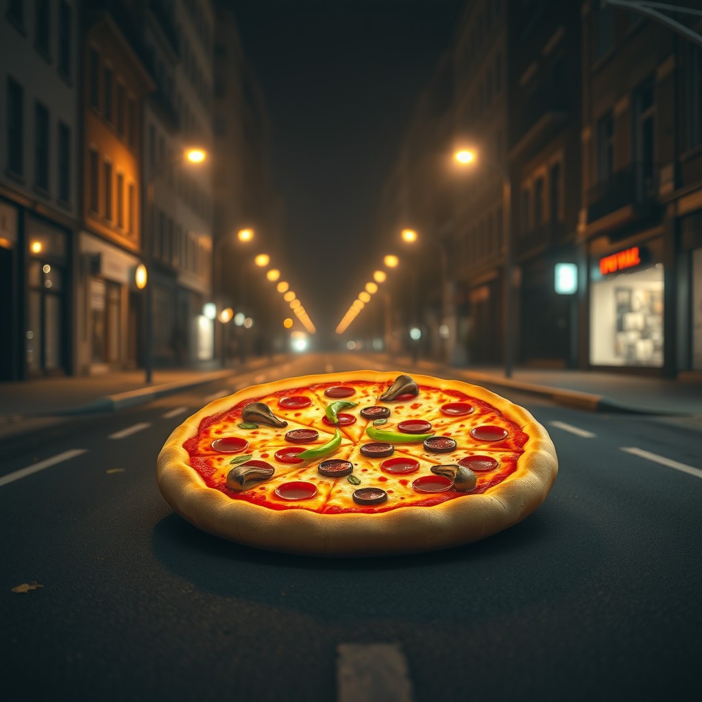 Illuminated Nighttime Pizza Model: A Realistic Urban Scene