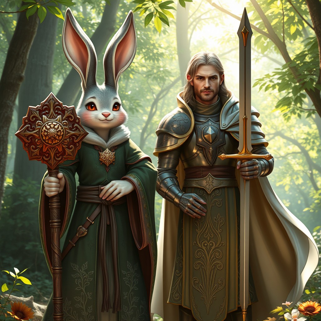 Epic Fantasy Characters: Harengon Cleric & Orc Monk in Nature