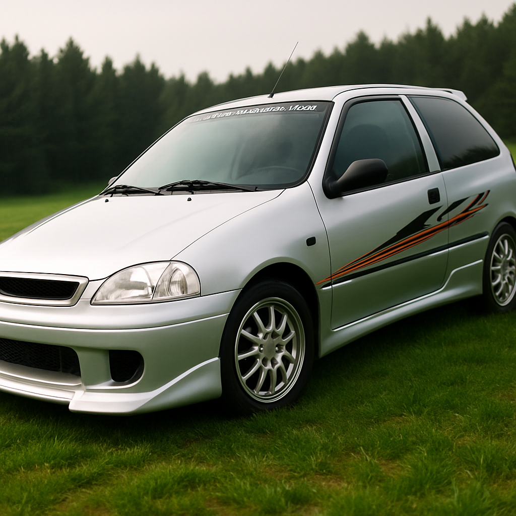 Sleek Silver Compact Car: Dynamic Photography in Nature