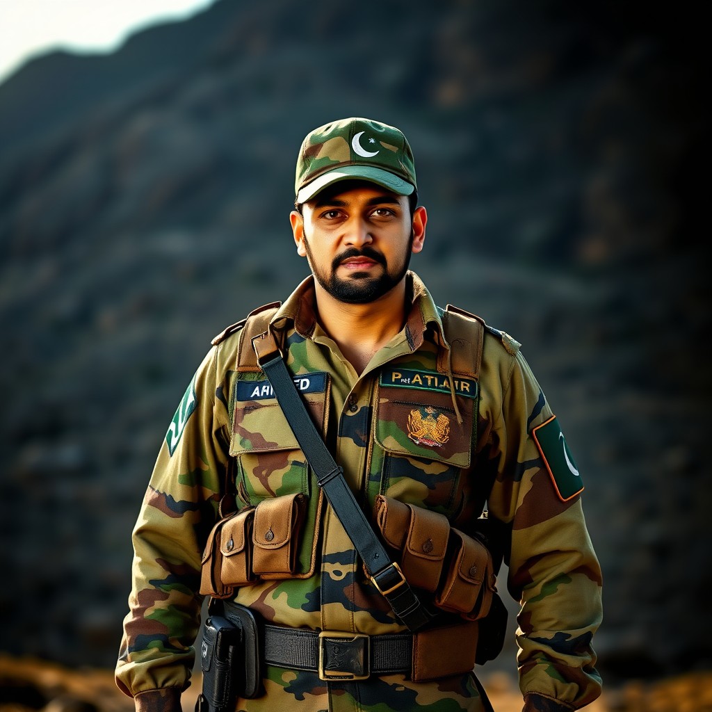 Portrait of Pride: Pakistani Army Soldier Ahmed in Camouflage