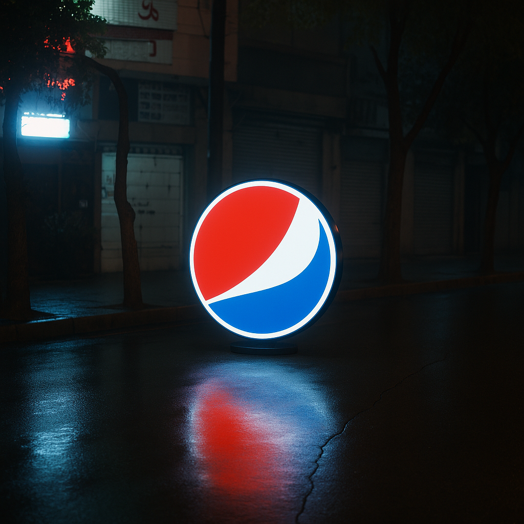 Stunning Vertical Pepsi Logo Model in a Serene Urban Night Scene