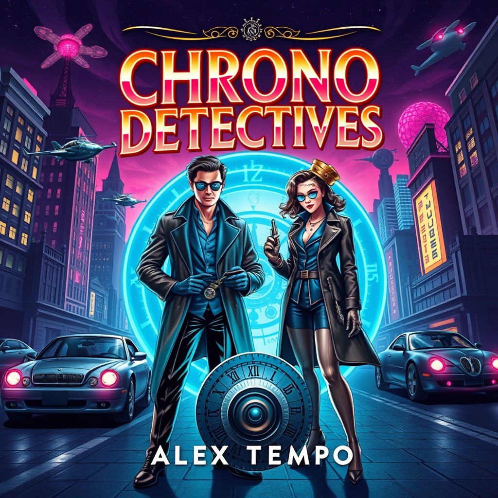 Chrono Detectives Book Cover Design - Retro-Futuristic Adventure