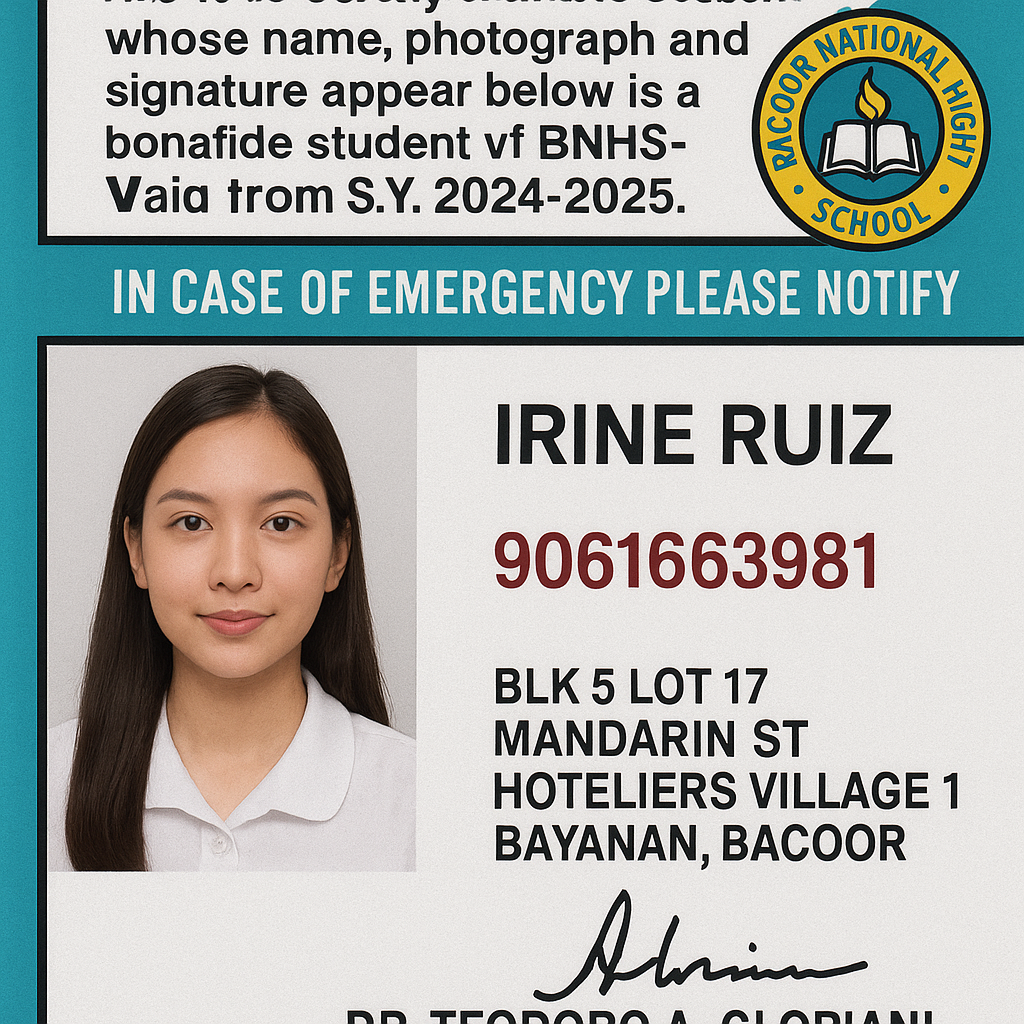Customizable Student ID Card Template for BNHS-Main