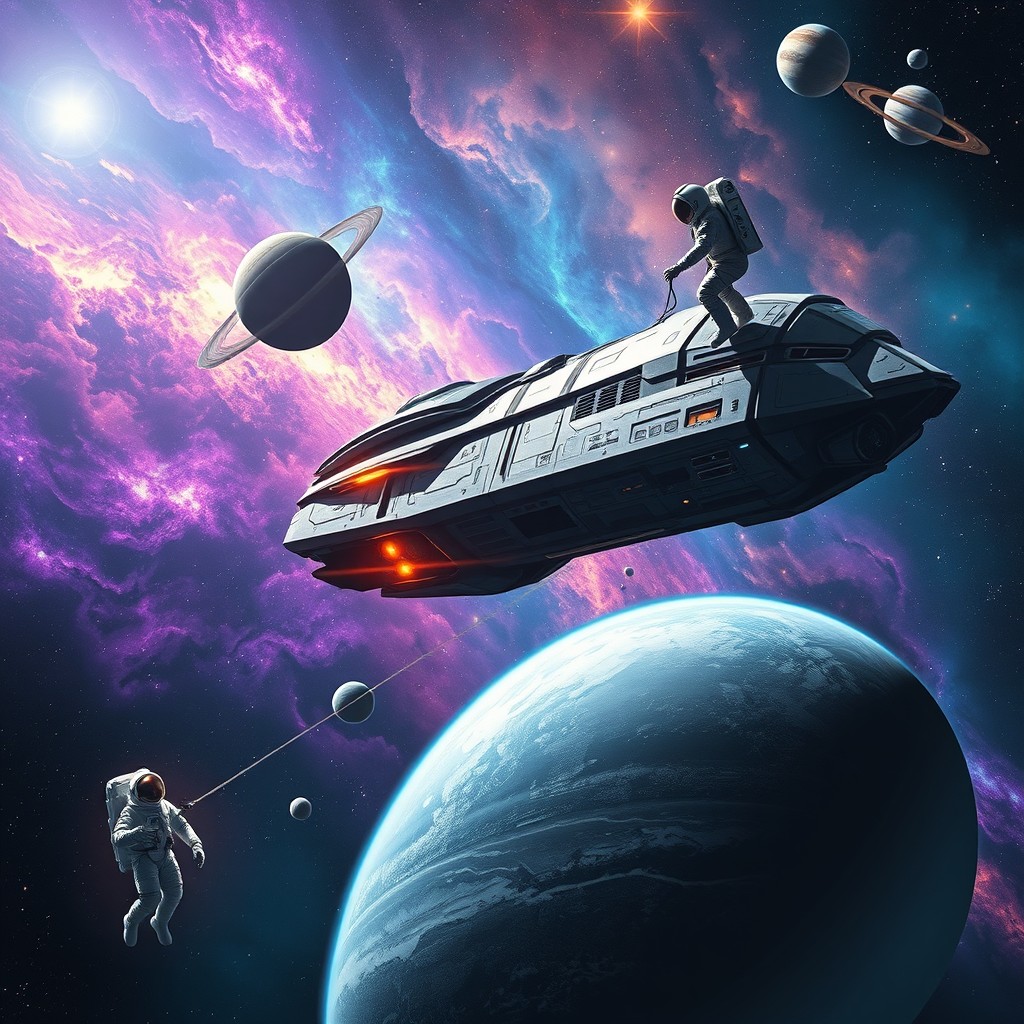 Stunning Space Exploration Digital Art for Sci-Fi Book Cover
