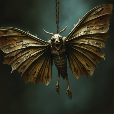 A dark fantasy card art featuring a mummified giant moth with tattered ...