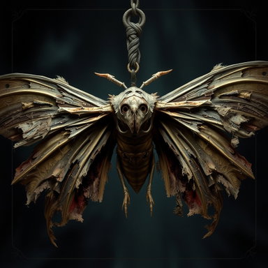 A dark fantasy card art featuring a mummified giant moth with tattered ...