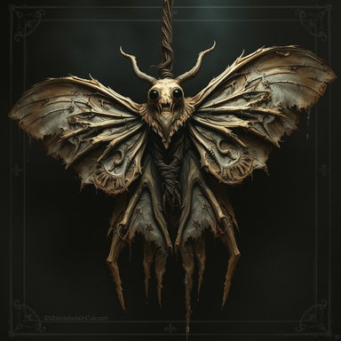 A dark fantasy card art featuring a mummified giant moth with tattered ...