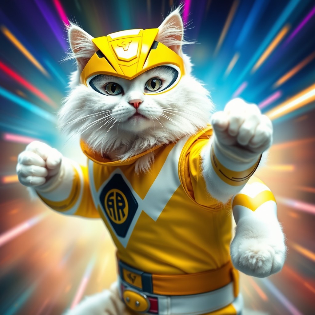 Heroic Feline: White Cat as Yellow Power Ranger