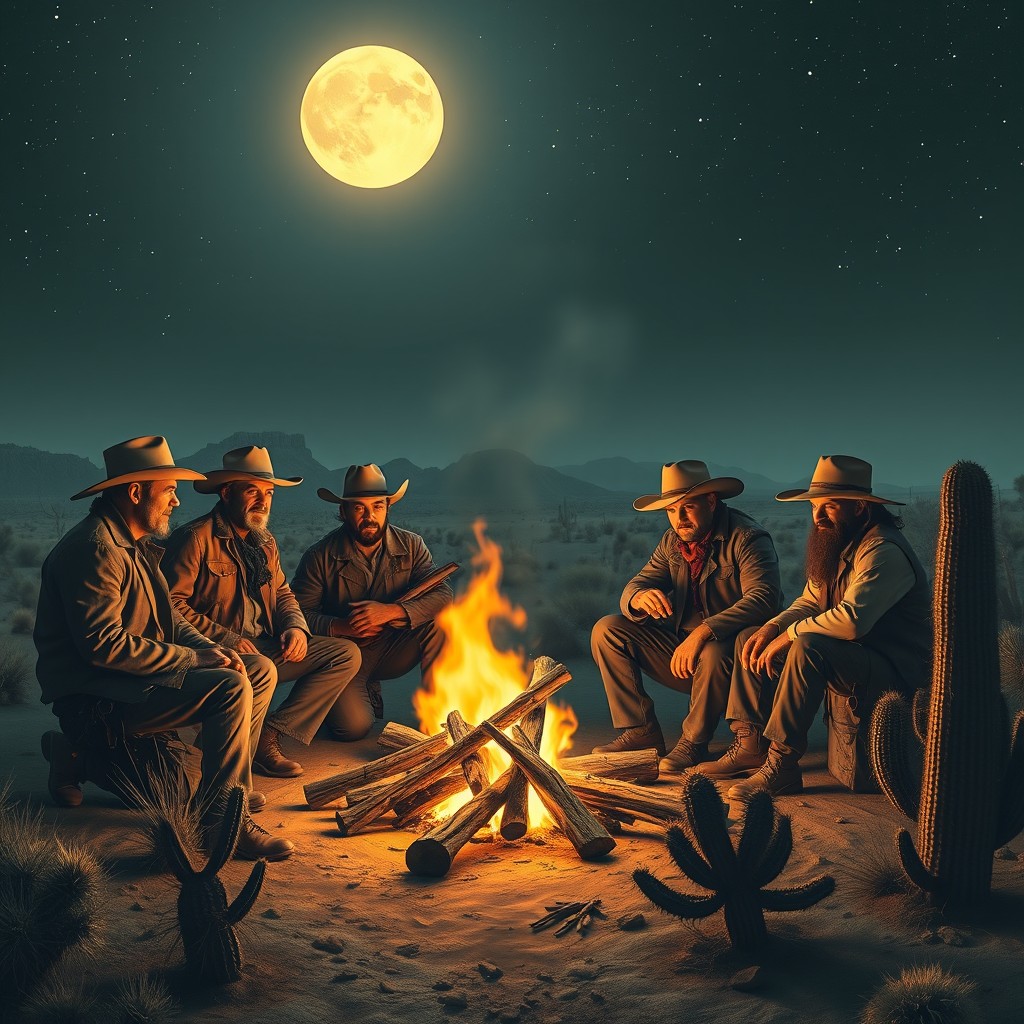 Wild West Campfire: Outlaws Under the Moonlight