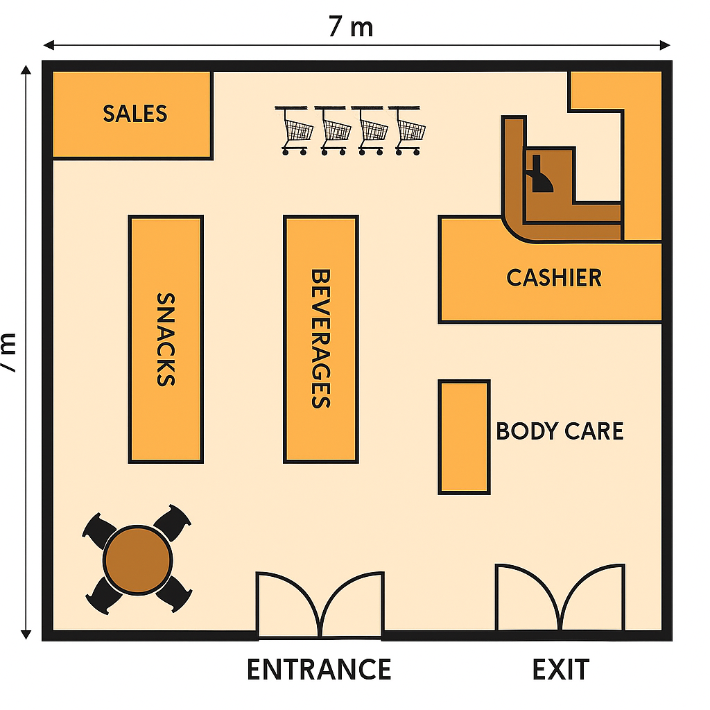 Detailed 7m x 7m Store Floor Plan Design