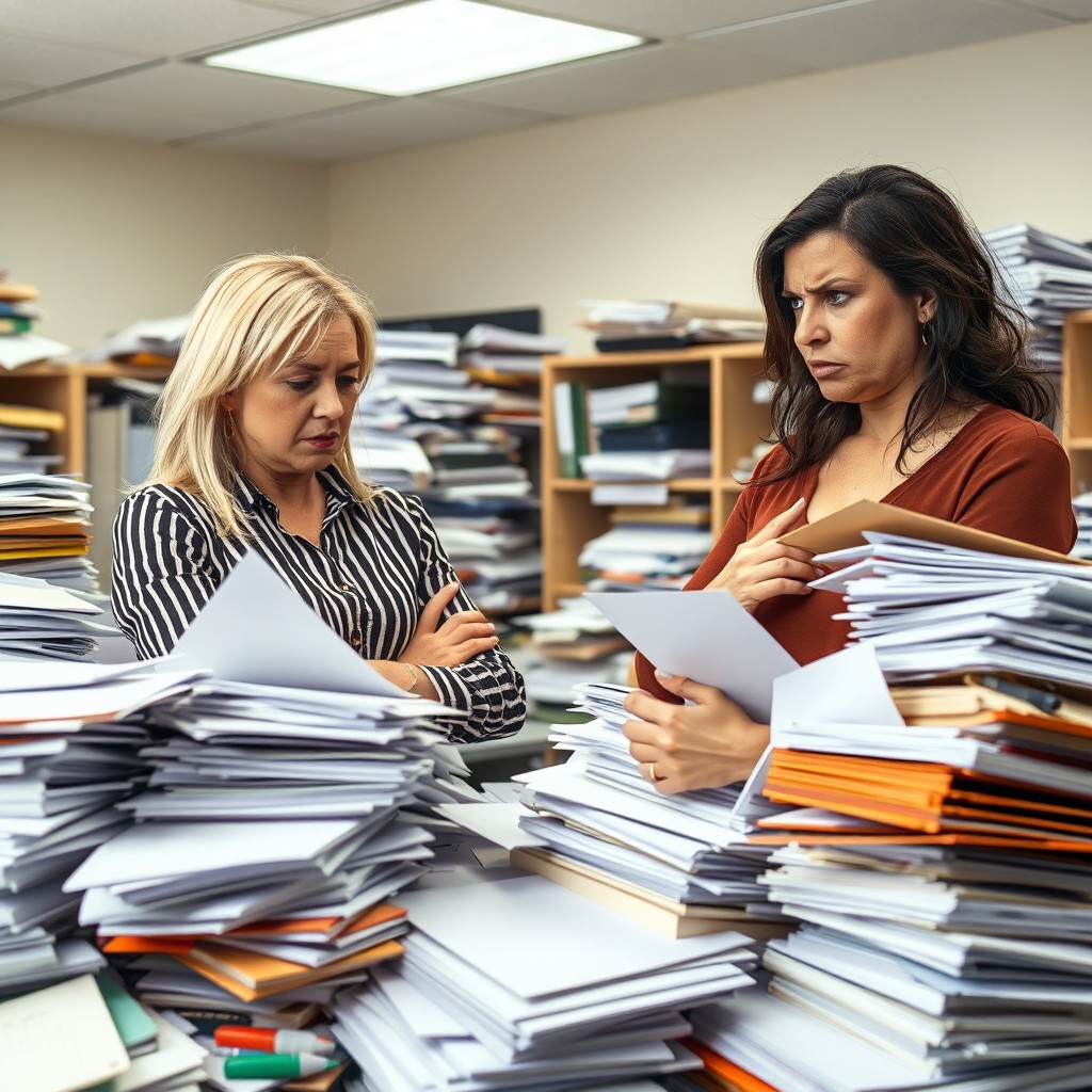 Tension in the Office: A Cluttered Scene of Stress and Frustration
