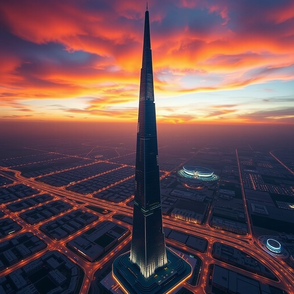 Stunning Visualization of Kuwait's Liberation Tower at Sunset