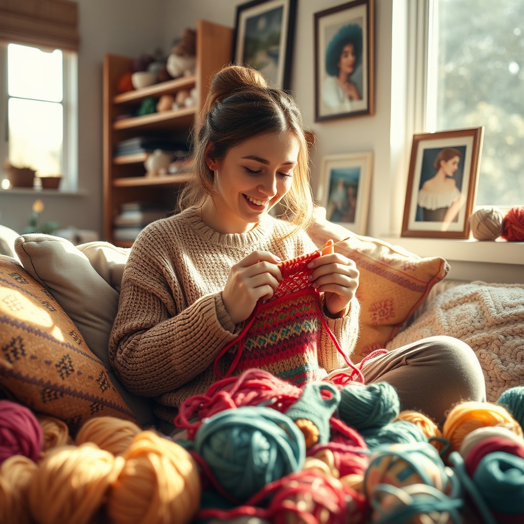 Cozy Indoor Knitting Scene: Embrace Creativity and Comfort