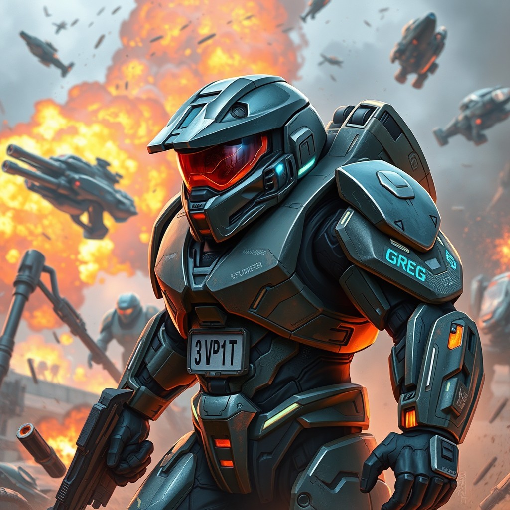 Futuristic Soldier in Advanced Armor - Epic War Scene
