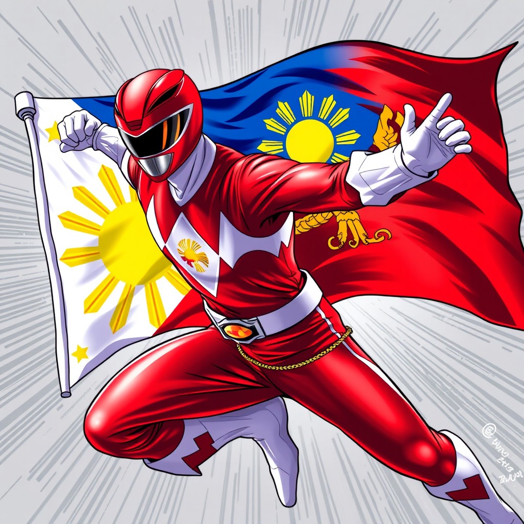 Dynamic Red Ranger: A Powerful Action Pose with Philippine Flair