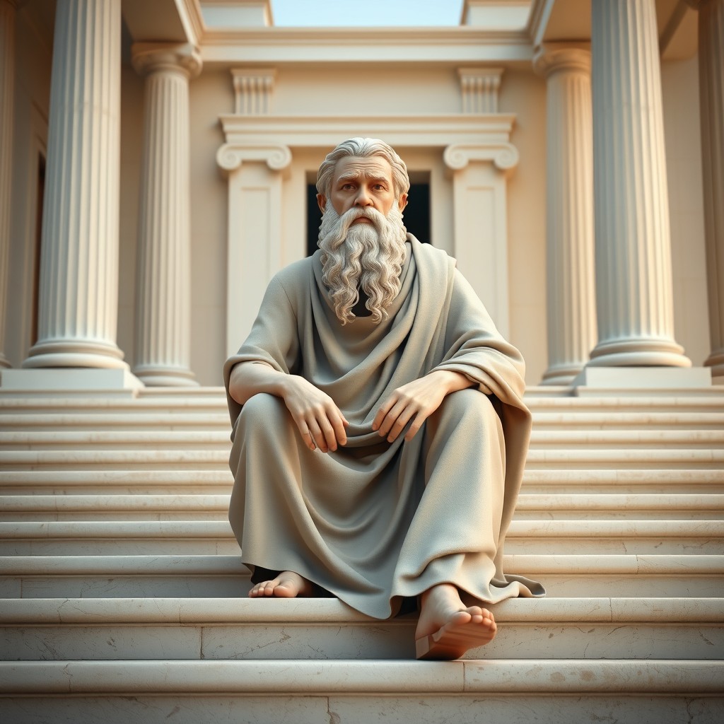 Realistic 3D Image of Socrates in Classic Greek Architecture