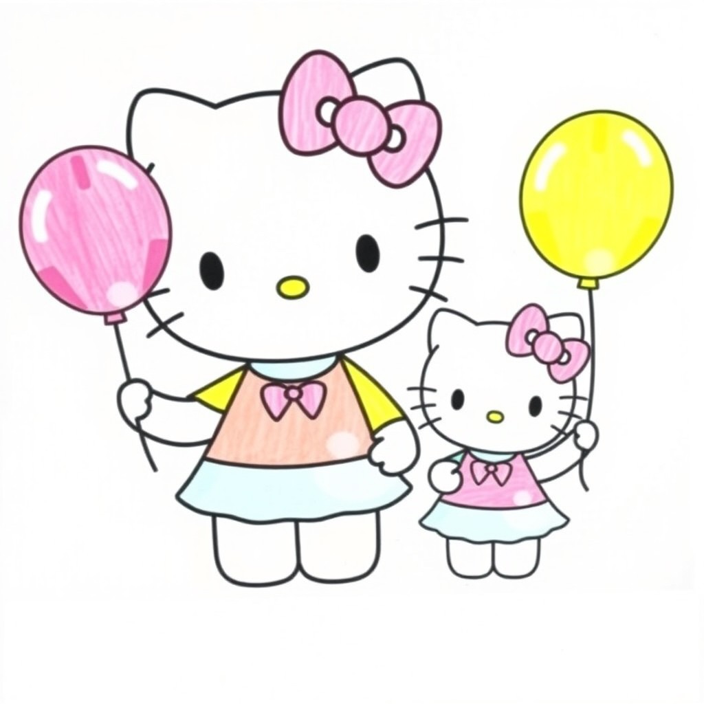 Playful Hello Kitty Duo in Pastel Colors | Idyllic AI Art