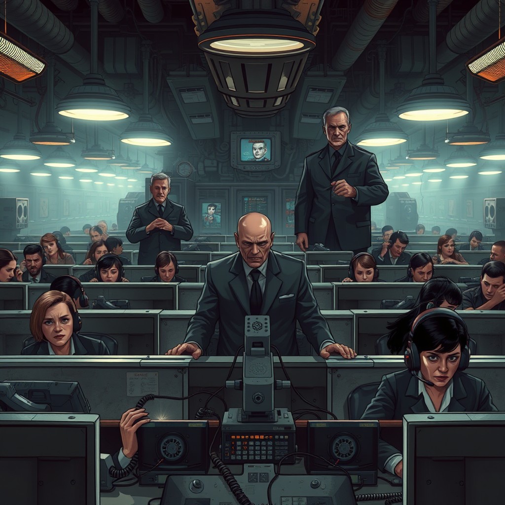 Dystopian Call Center: A Haunting Vision of Oppression