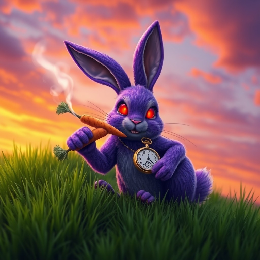 Whimsical Purple Rabbit at Sunset | Idyllic AI Creations